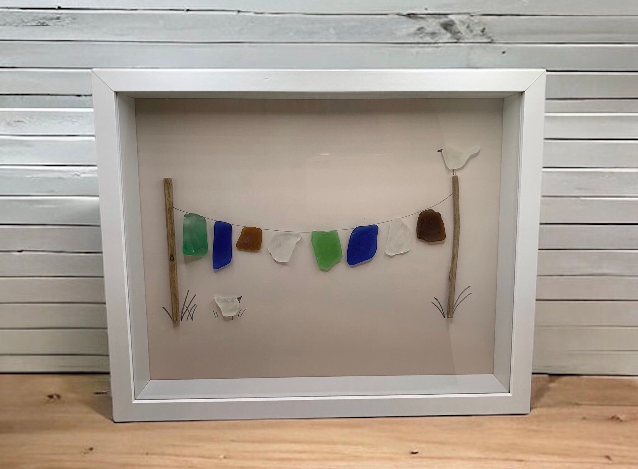 Sea Glass Art Framed, Clothesline Laundry Day Glass Art, Laundry Room ...