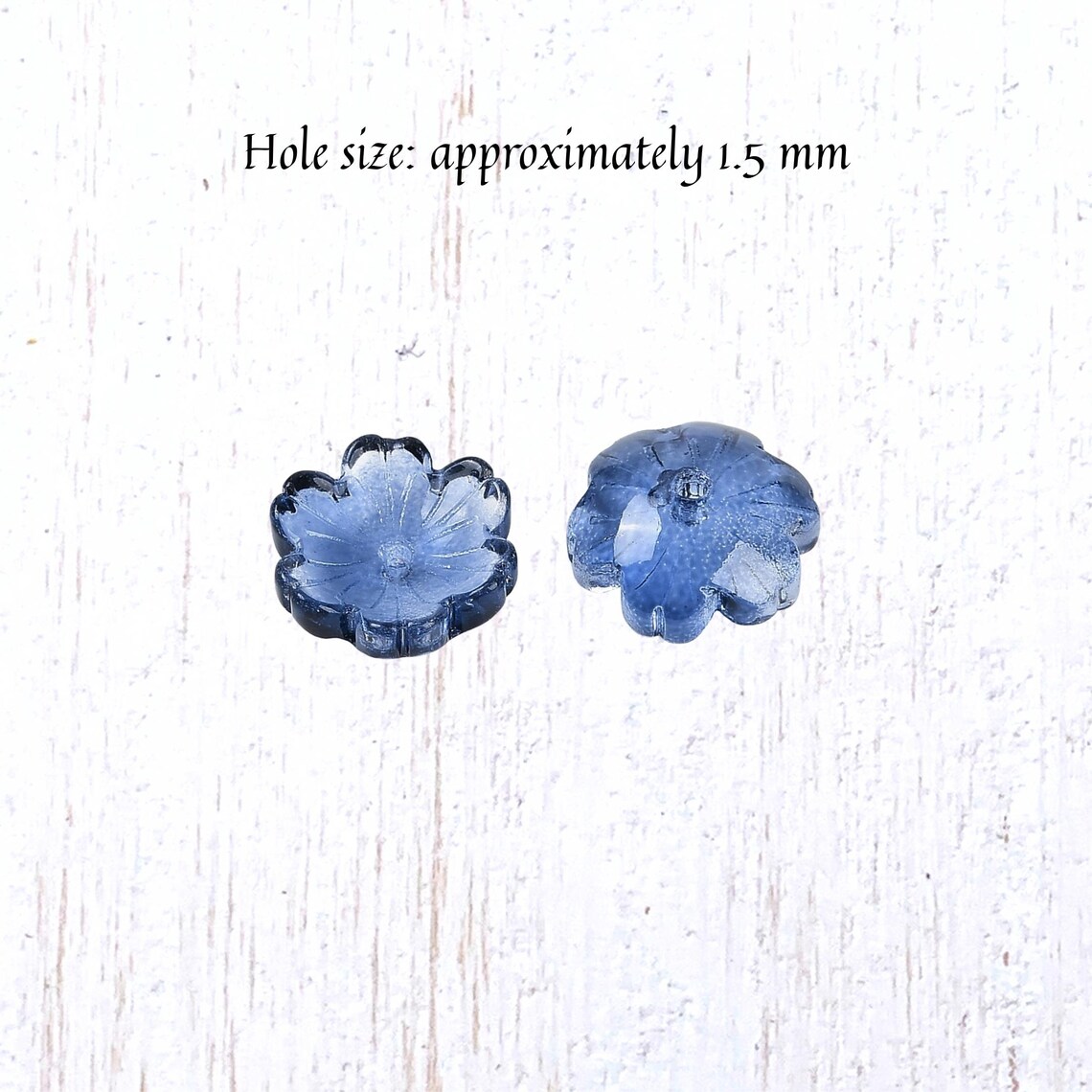 20 Denim Blue Glass Flower-shaped Bead Caps, 14x14mm W/ 1.5mm Hole for ...