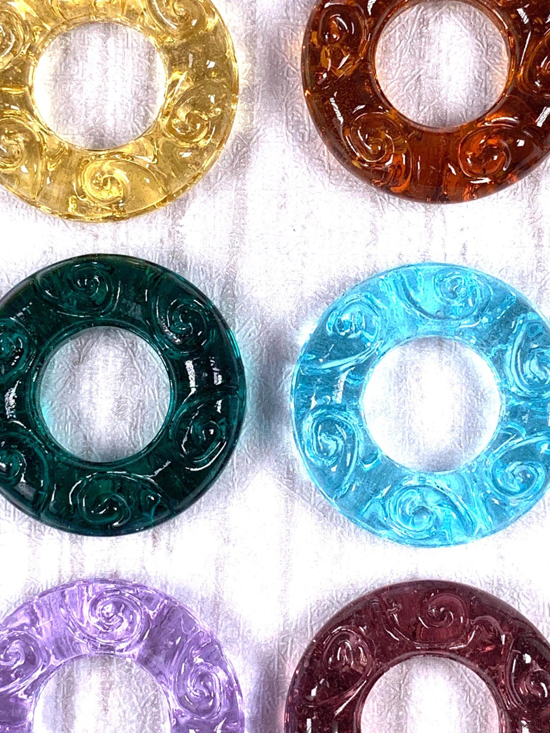Glass Circle Ring Beads, 5 Pcs, 25mm W/ 12mm Hole, Embossed Glass ...