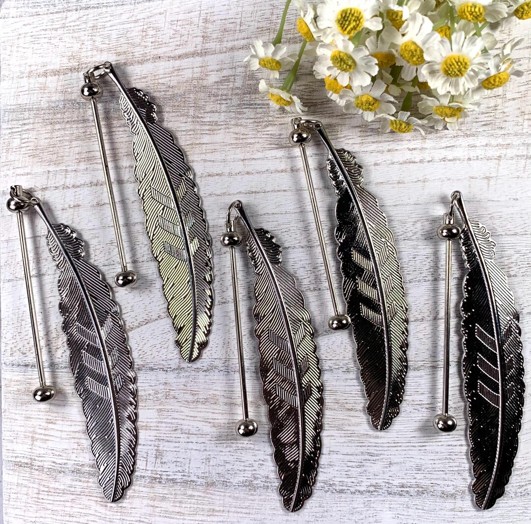 Set of 5 Beadable Blank Bookmarks, DIY Feather Bookmark With Beadable ...