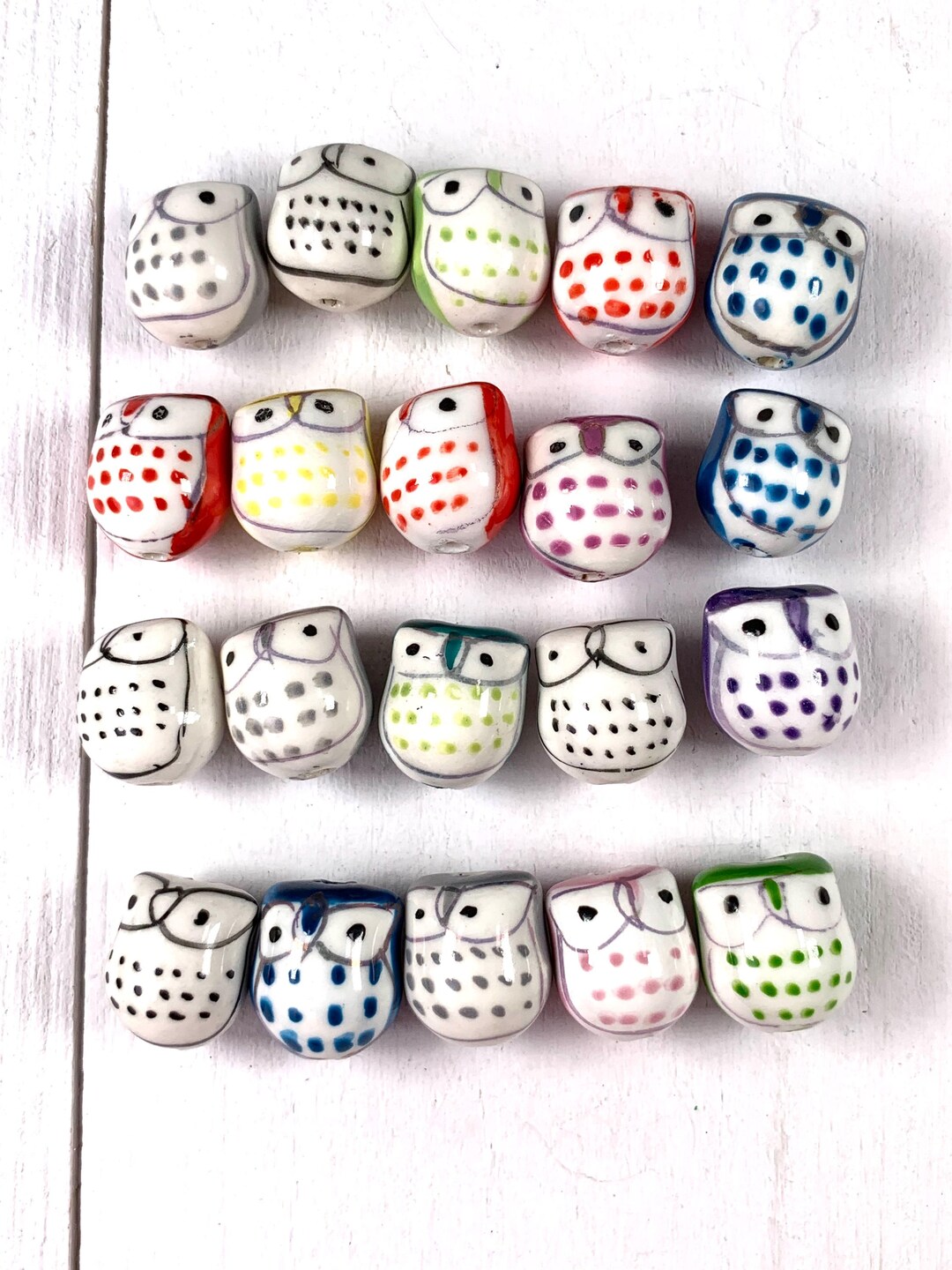 20 Ceramic Owl Beads for Jewelry, Hand-painted Porcelain Owls for ...