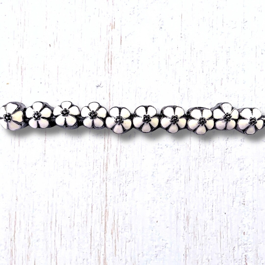 Large Hole Metal Flower Beads, Alloy White Enamel Floral Bead for DIY ...
