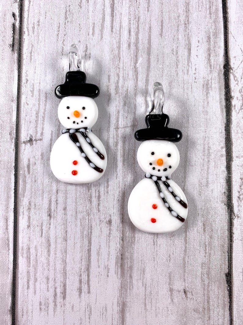 Glass Snowman Pendant for Necklaces, 2 Pc, 62x24x10mm, Lampwork Glass ...