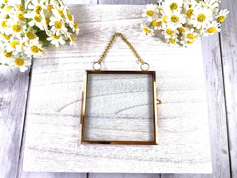 Square Hanging Ornament Frame, Mini Gold Brass Frame for Pressed ...
