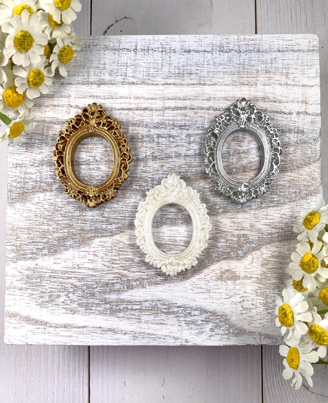 Set of 6 Mini Oval Frames for Crafts, Silver, Gold, or White Ornate ...