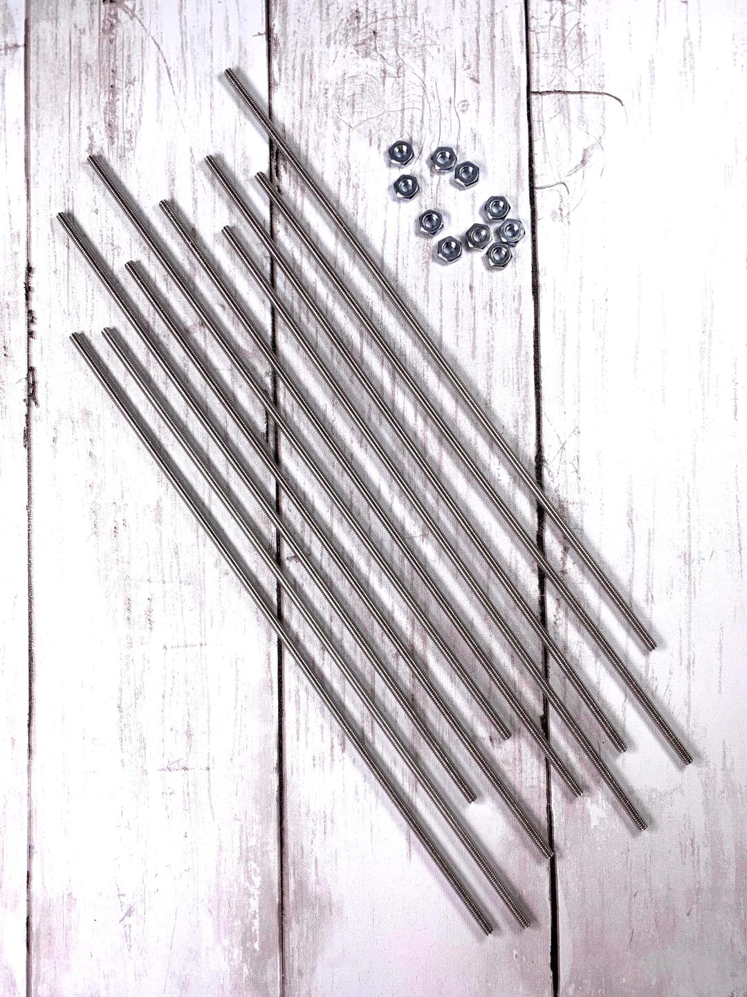 Set of 10 Threaded Rods With Hex Nuts, for DIY Garden Stakes, Fairy ...