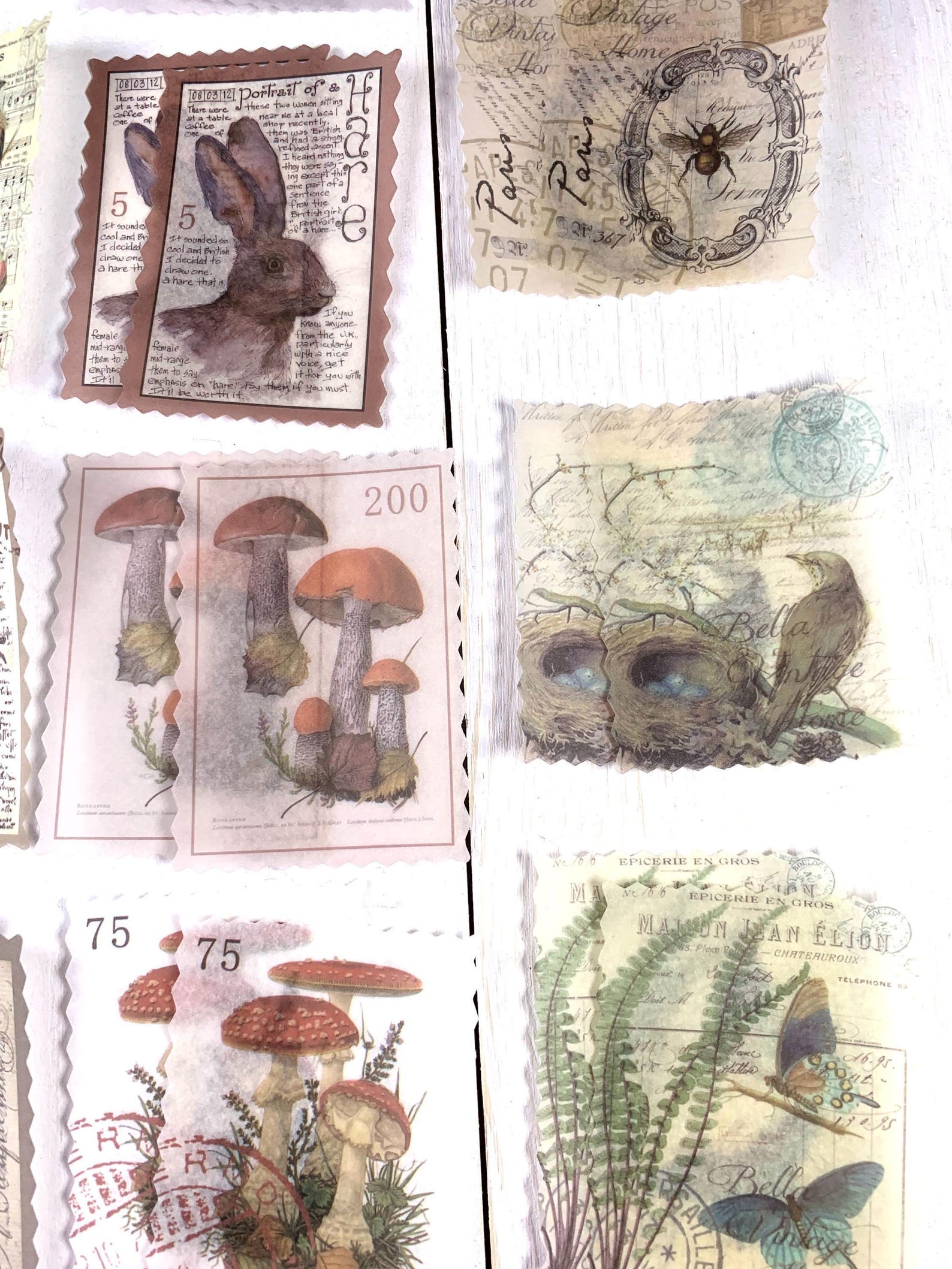 60 Vintage Stamp Style Stickers, Floral, Plant, Woodland Animals ...