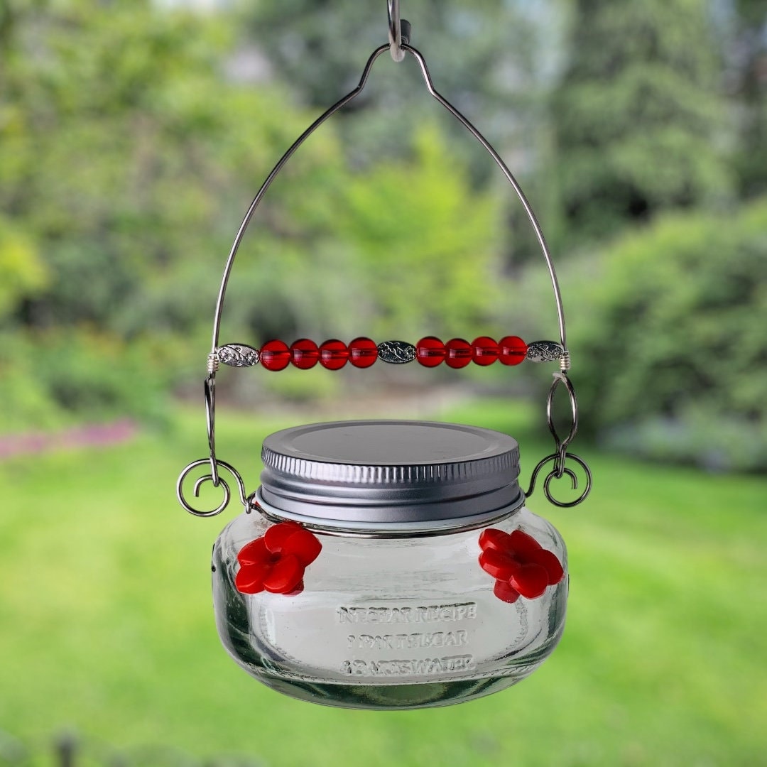 Hummingbird Feeder With Perch, Mason Jar Hummingbird Feeder, Glass ...