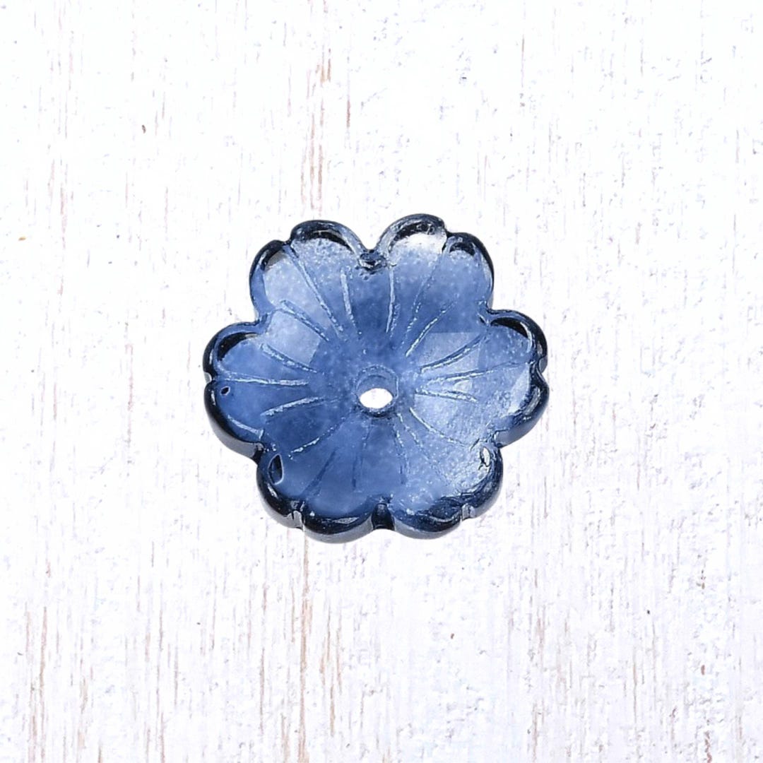 20 Denim Blue Glass Flower-shaped Bead Caps, 14x14mm W/ 1.5mm Hole for ...
