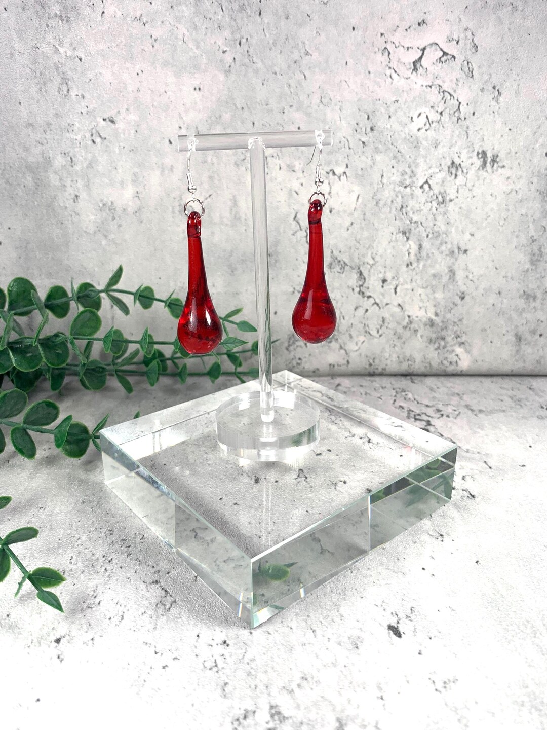 Red Glass Raindrop Earrings, Ruby Red Glass Teardrop Dangle Earrings ...