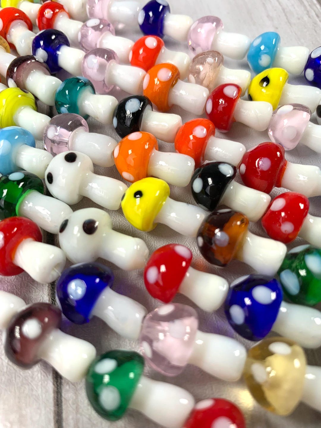 Glass Mushroom Beads in Assorted Colors, Toadstool Cottagecore Lampwork ...