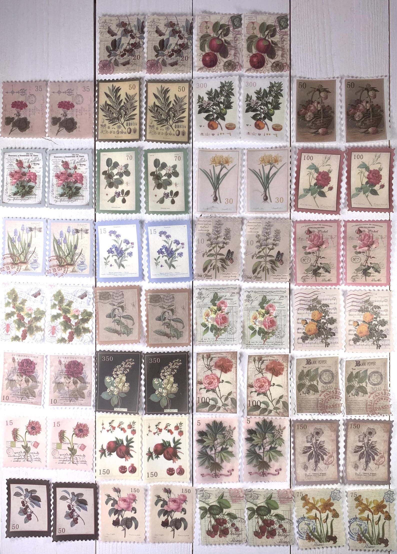 60 Vintage Stamp Style Stickers, Floral, Plant, Woodland Animals ...
