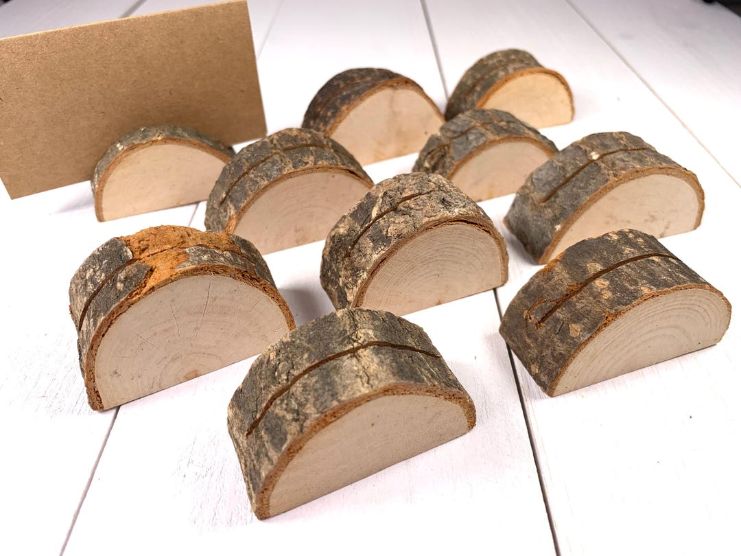 Set of 10 Rustic Wood Place Card Holders With Cards, Woodland Table ...