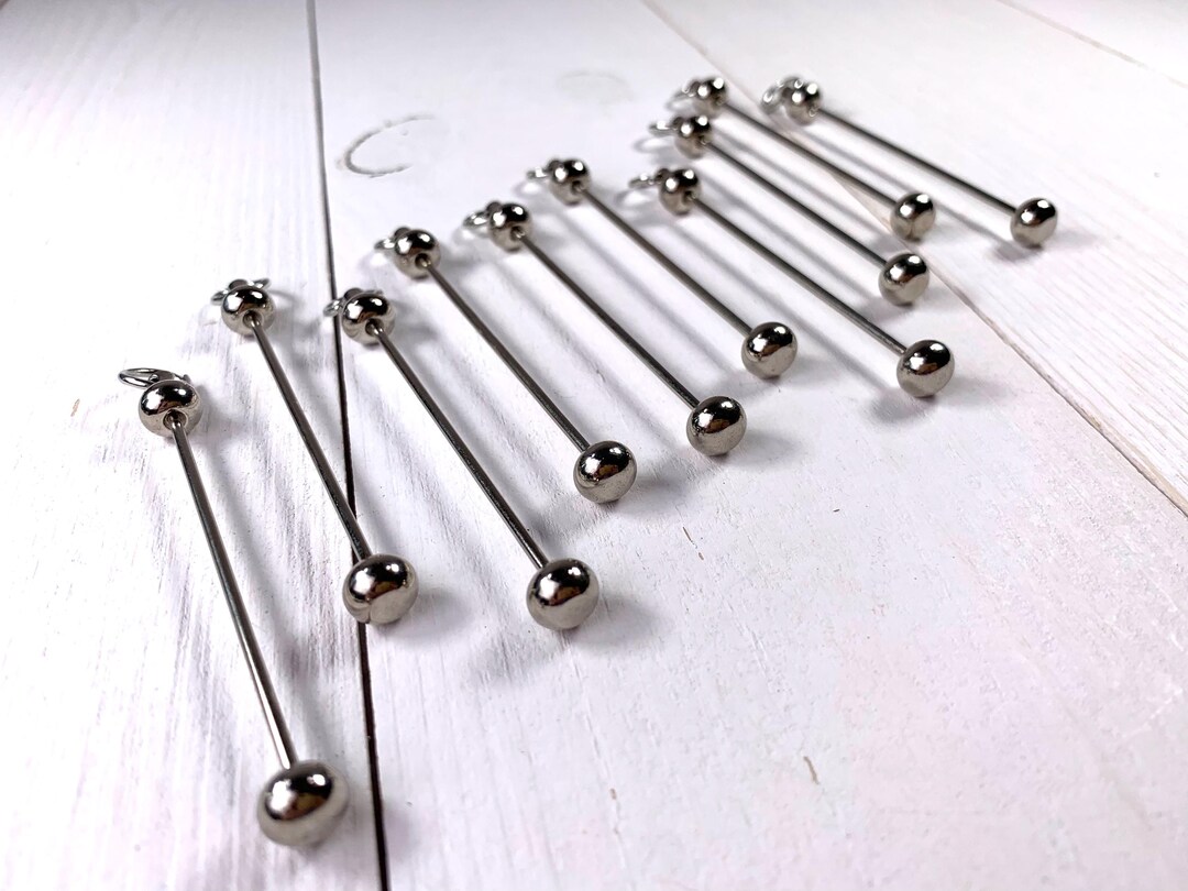 10 Beadable Blank Bars, Add a Bead Posts, Easy Beading Crafts, Silver ...
