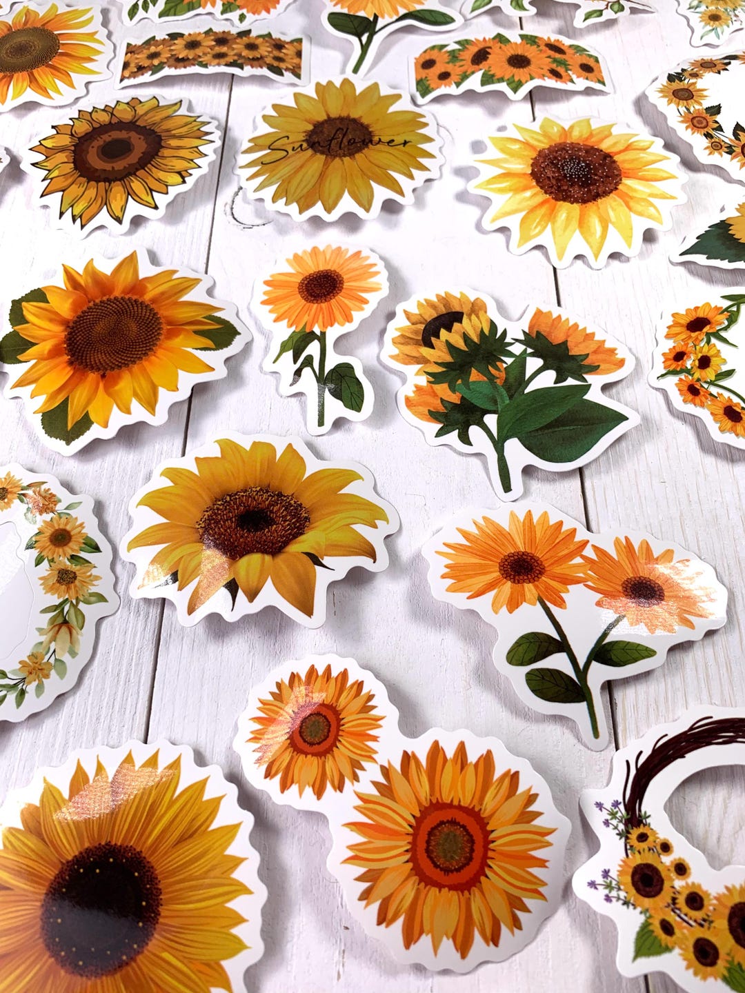 Sunflower Sticker Pack, 50 Assorted Waterproof PVC Stickers, Die Cut ...