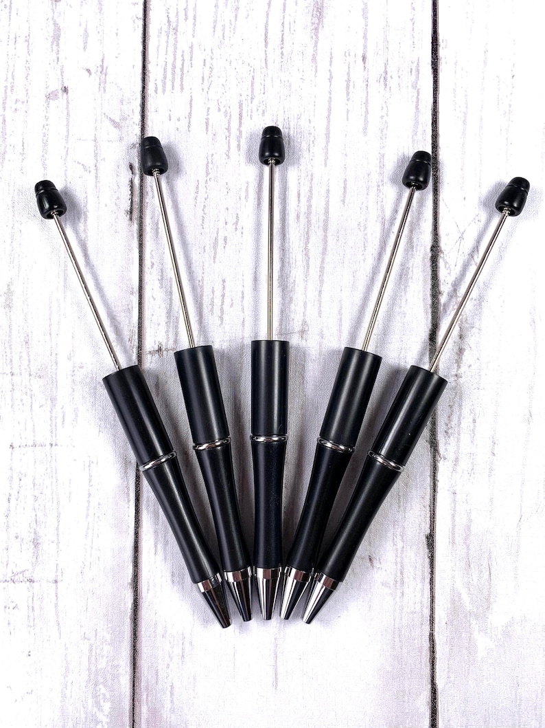 5 Beadable Blank Ballpoint Pens, DIY Beadable Pens With Black Ink ...