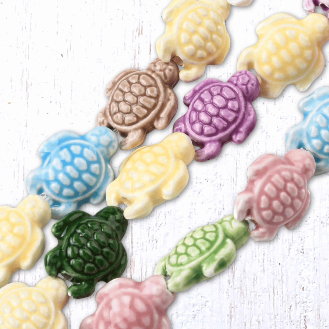 16 Porcelain Sea Turtle Beads, 18x14.5mm Assorted Color Glazed Ceramic ...