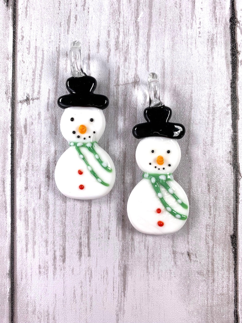 Glass Snowman Pendant for Necklaces, 2 Pc, 62x24x10mm, Lampwork Glass ...