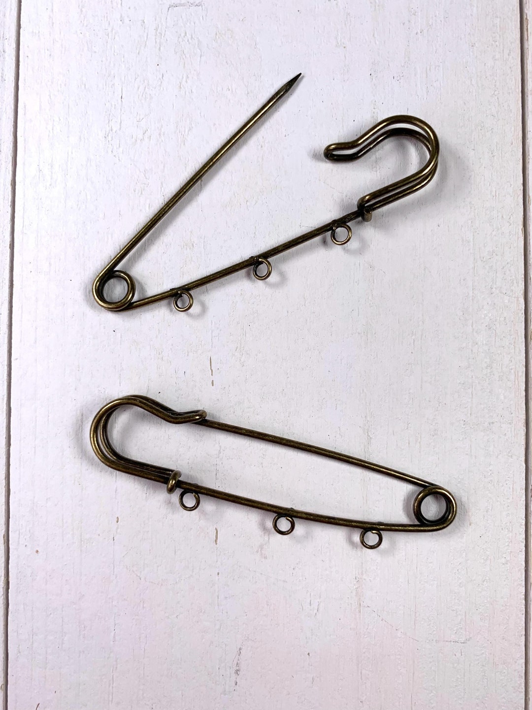 Set of 10 Kilt Pins With 3 Loops, Large 70mm/2.75" Bronze Colored Safety Pins for DIY Brooches ...
