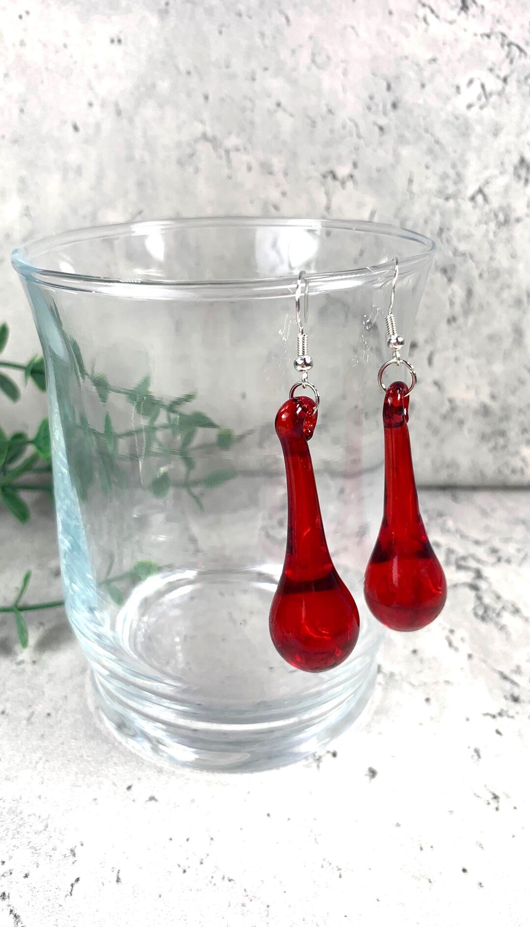 Red Glass Raindrop Earrings, Ruby Red Glass Teardrop Dangle Earrings ...