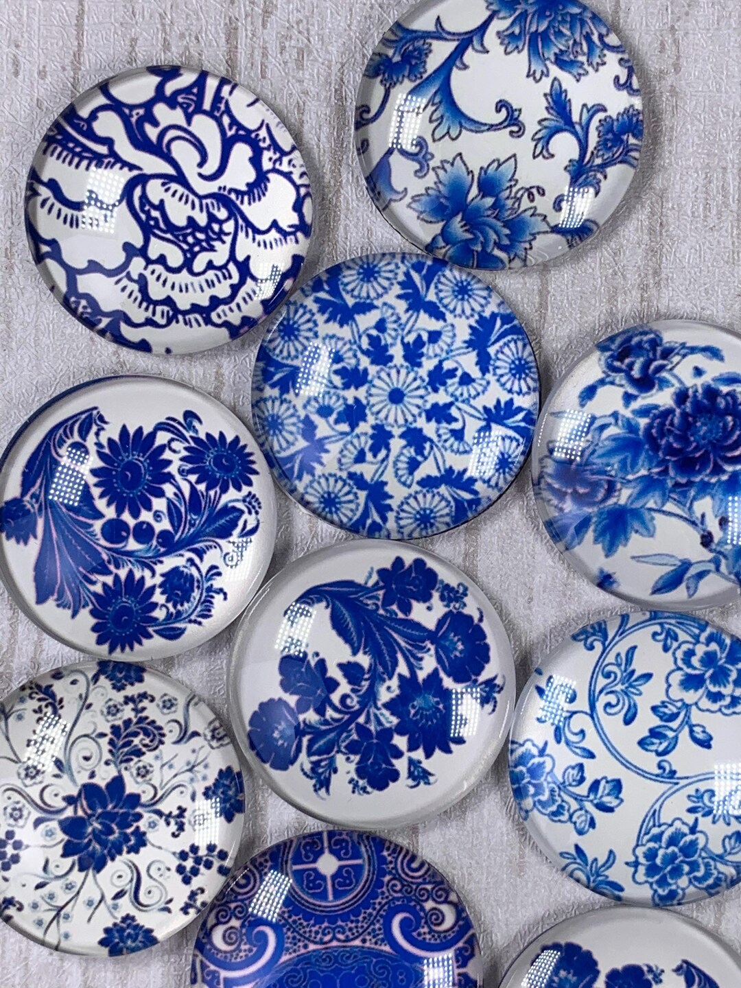 Blue and White Printed Glass Cabochons for Jewelry, Assorted 30mm ...