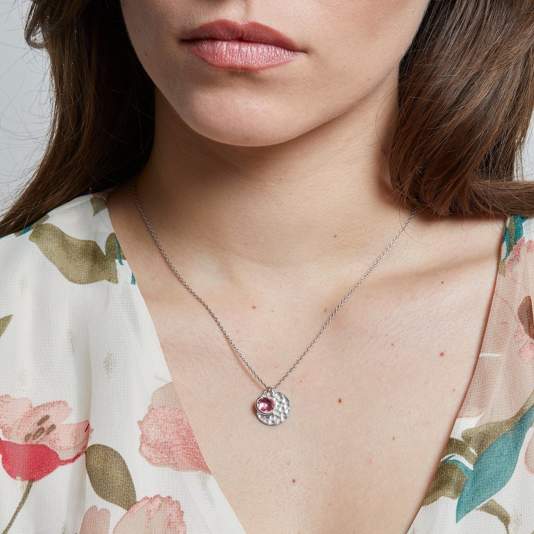 Personalized Fuchsia Stone Medal Necklace, Godmother Gift, Bridesmaid ...