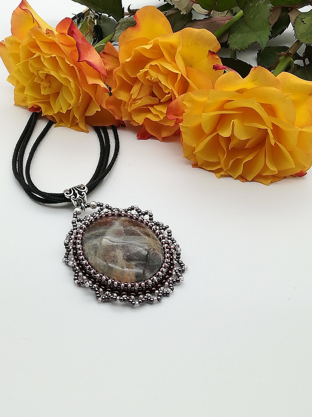 Natural Stone Pendant Sunstone. Beige Pendant. Jewelry of - Etsy
