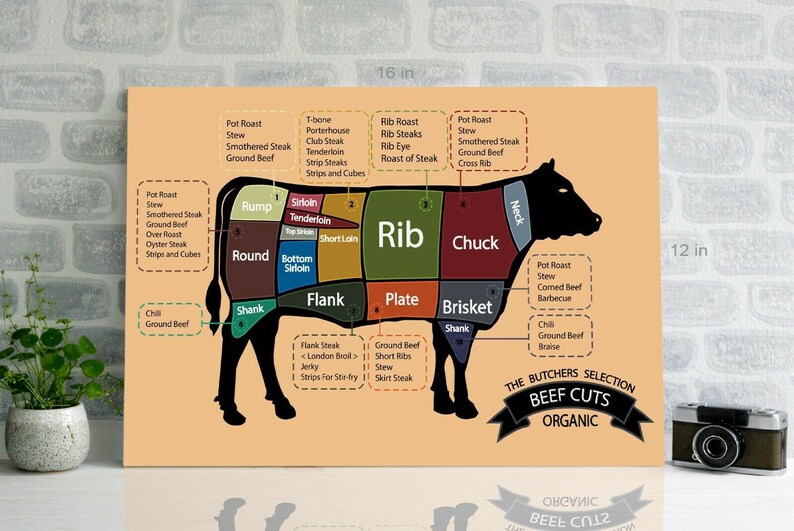 Butcher Cuts of Beef Chart Canvas Wall Art Picture Print - Etsy UK