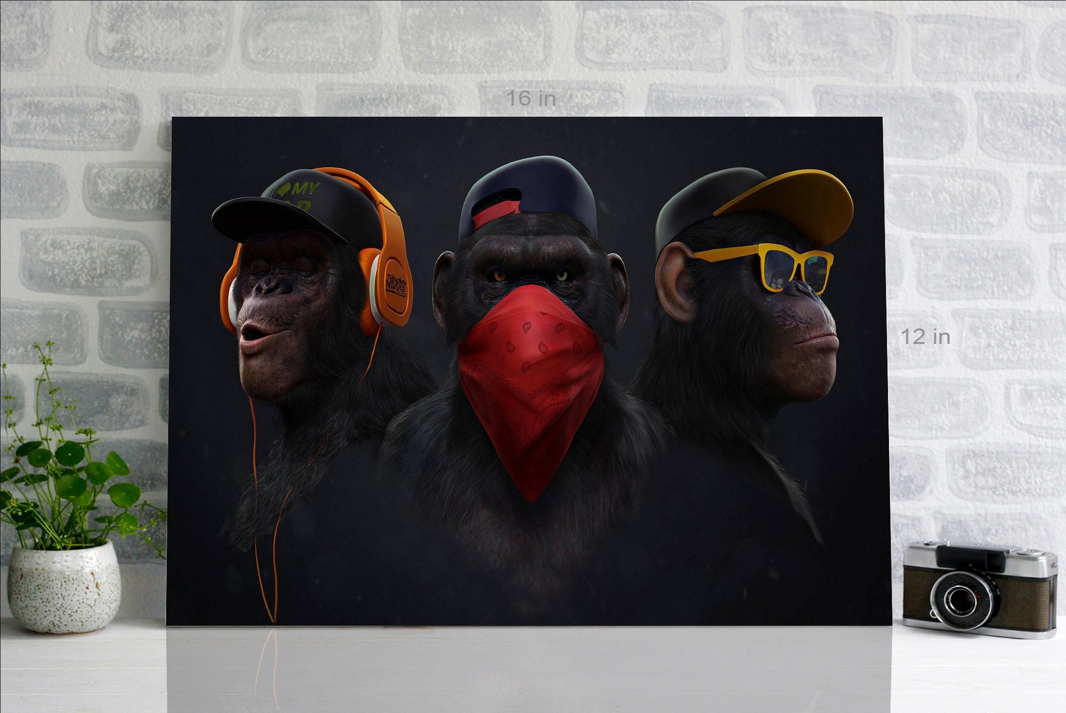 Banksy 3 Wise Swag Monkeys Canvas Wall Art Picture Print Ready to Hang ...
