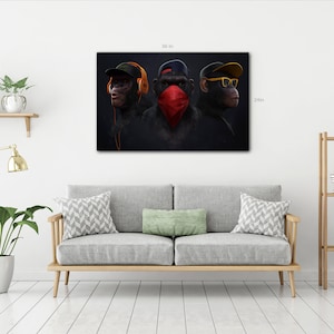 Banksy 3 Wise Swag Monkeys Canvas Wall Art Picture Print Ready to Hang ...