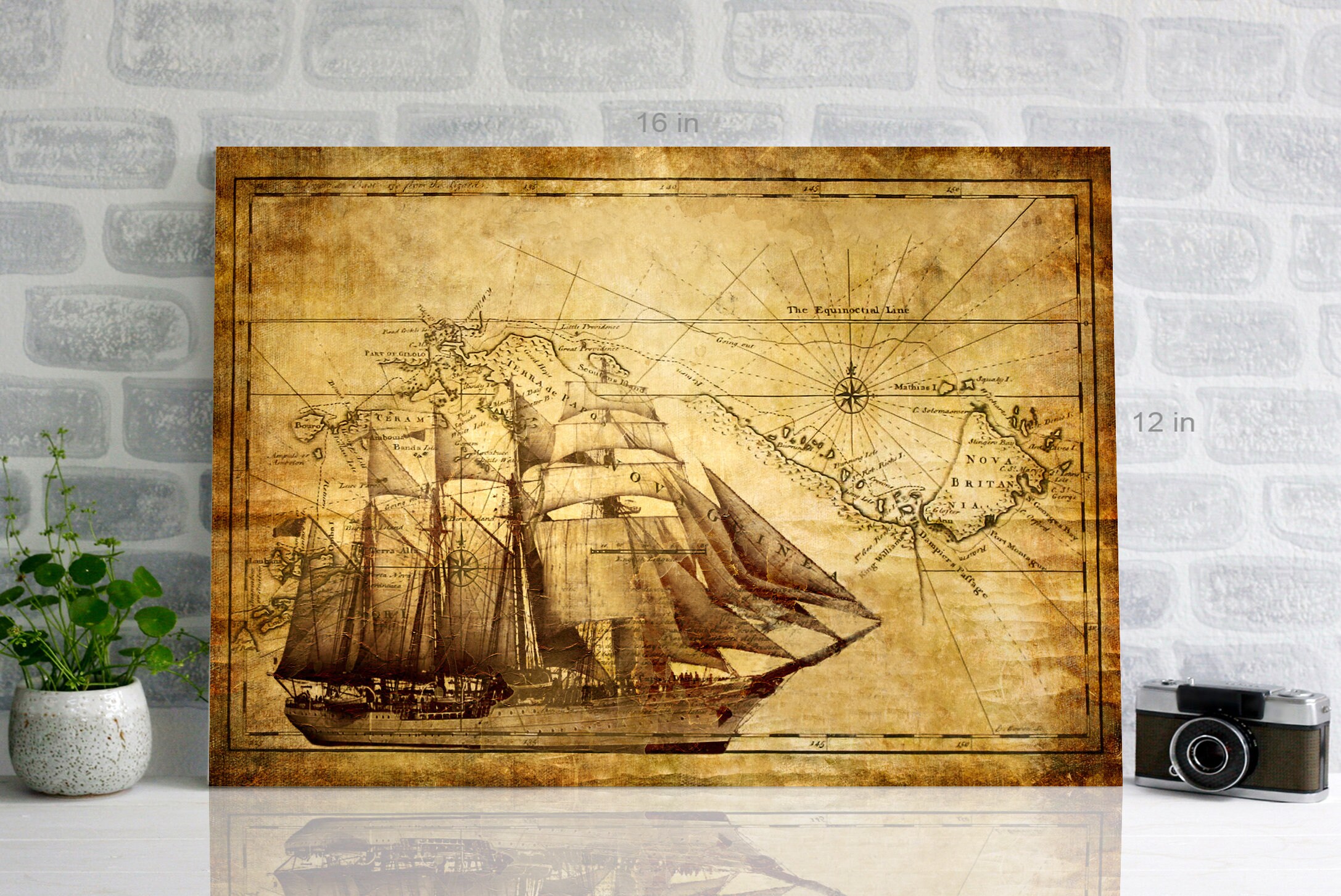 Old Map and Frigate Ship Framed Canvas Wall Art Picture Print - Etsy UK