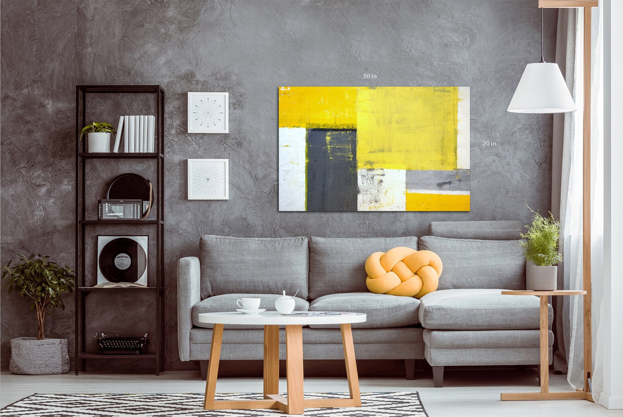 Abstract Modern Yellow & Grey Painting Canvas Wall Art Picture - Etsy UK