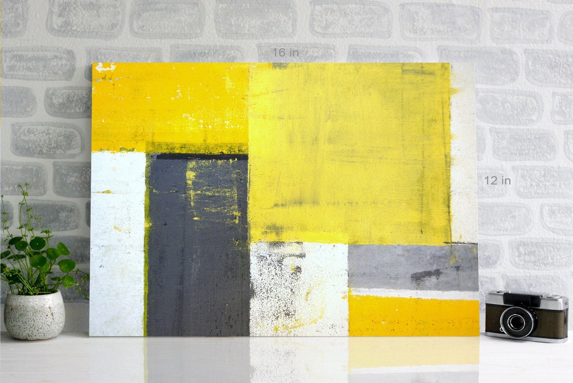 Abstract Modern Yellow & Grey Painting Canvas Wall Art Picture - Etsy UK