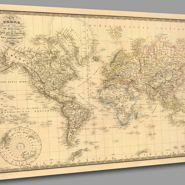 Antique World Map Wall Art - Etsy UK