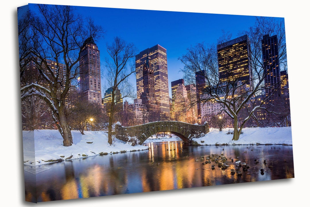 New York Gapstow Bridge Central Park Wintertime Canvas Wall Art Ready ...