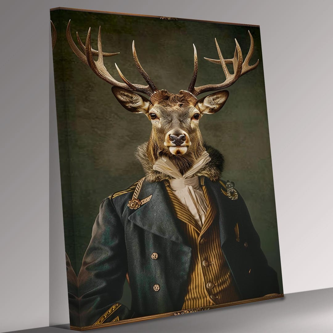 Stag Animal as Human in Clothes Canvas Wall Art Picture Print Ready to ...