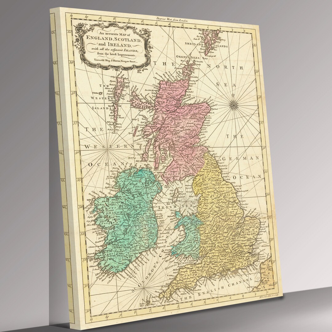 United Kingdom Map Vintage Look Wall Art Ready to Hang Stunning - Etsy