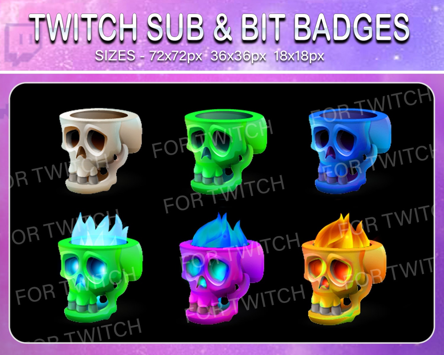 Digital Art & Collectibles Drawing & Illustration Fire Skull Twitch sub ...