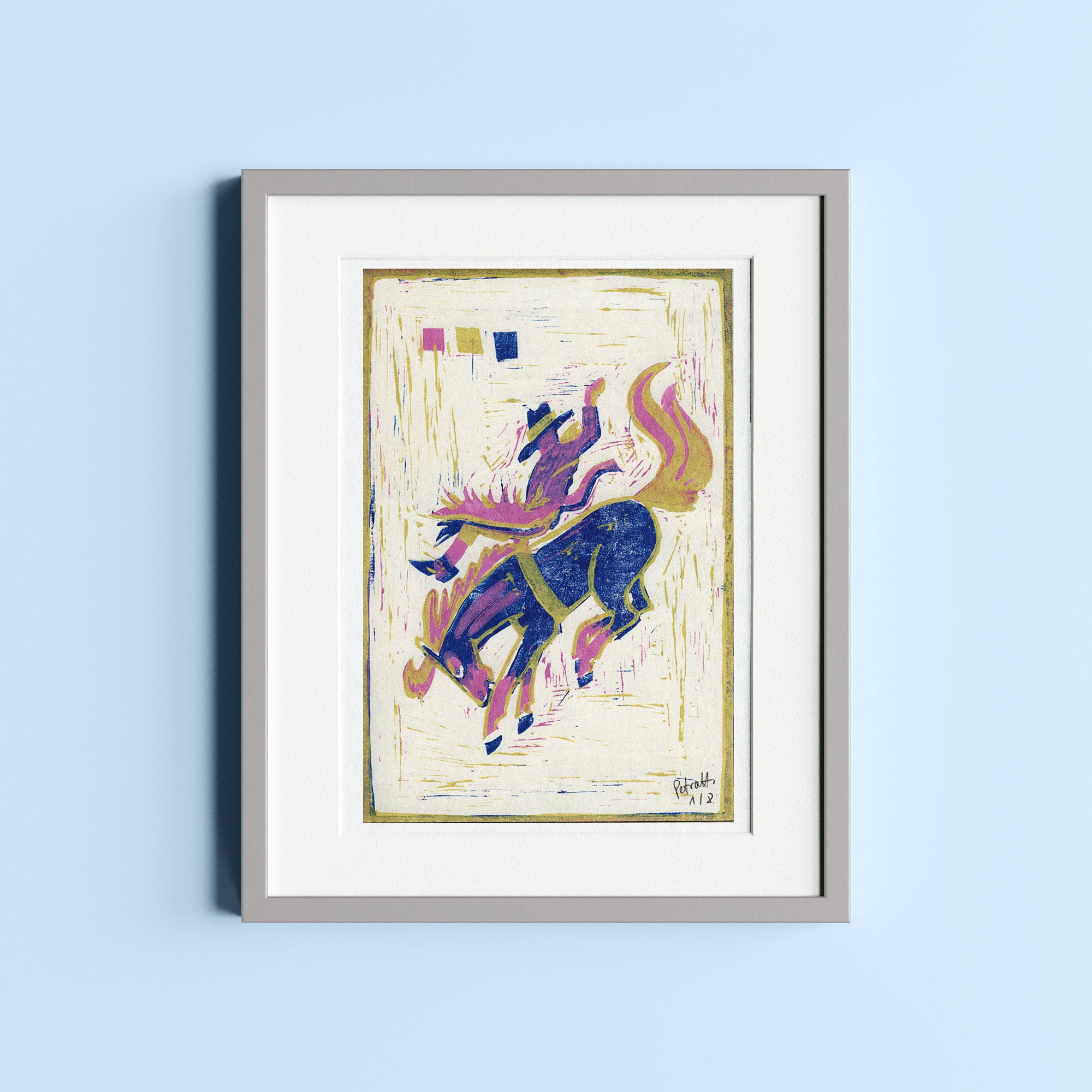 Rodeo Cowboy Linocut Print 3color - Etsy