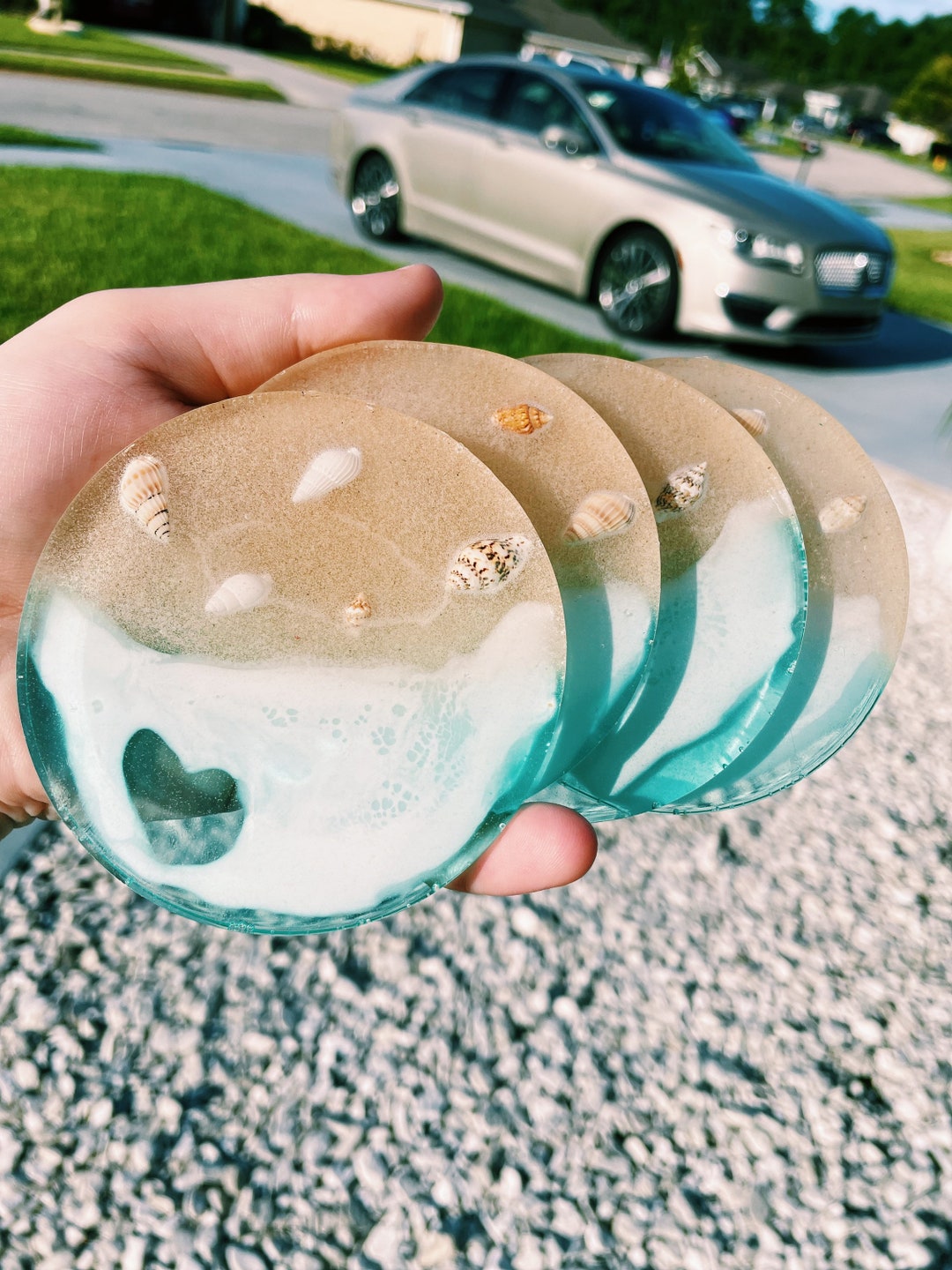 Beach Themed Resin Coaster Set 5 Piece Coasters and Coaster Holder ...