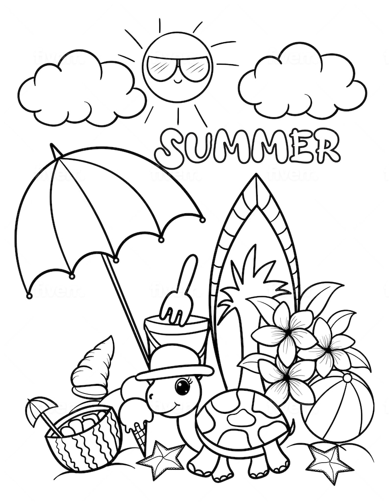 Summer Season Coloring Sheet - Etsy