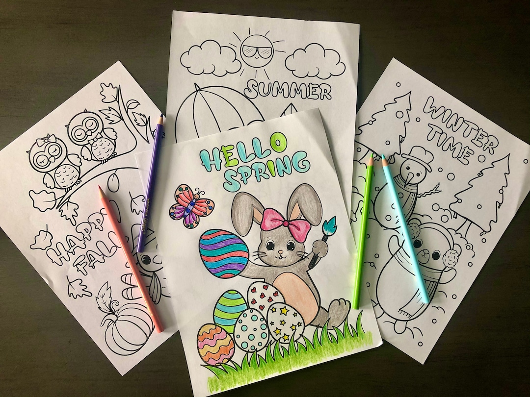 All Seasons Kids Coloring Sheets - Etsy