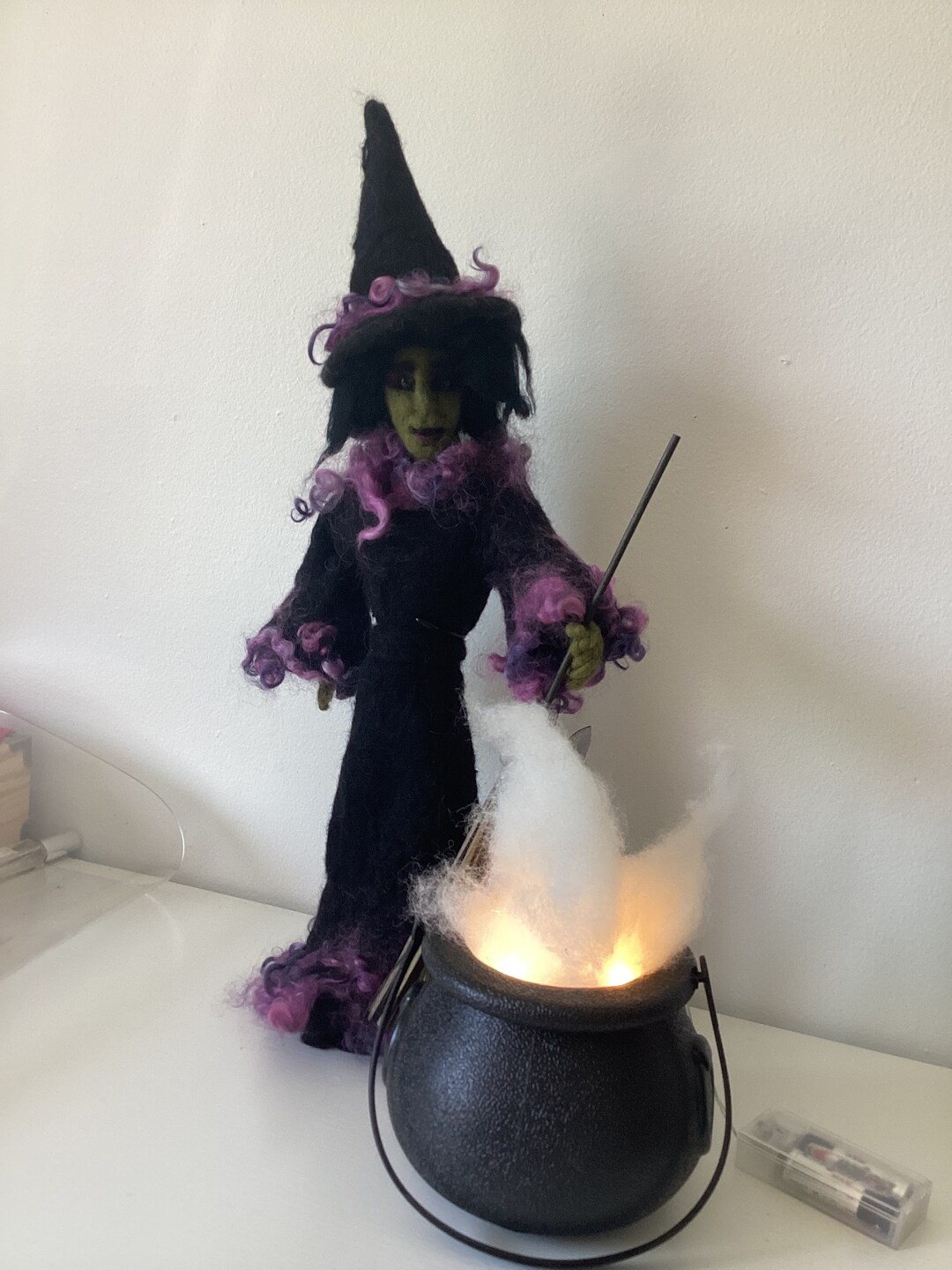 Needle Felt Halloween Witch Lighted Cauldron Home Decor Gift - Etsy