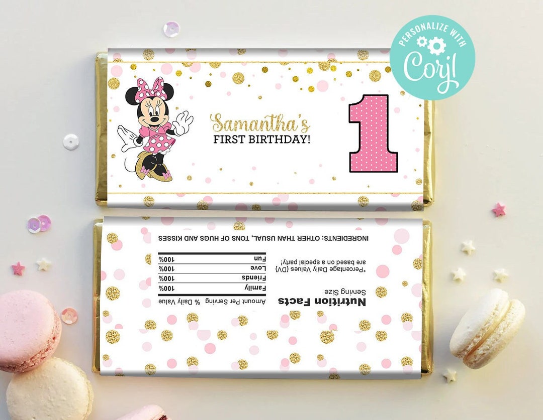 Minnie Mouse First Birthday Chocolate Wrapper Girl Minnie 1st - Etsy