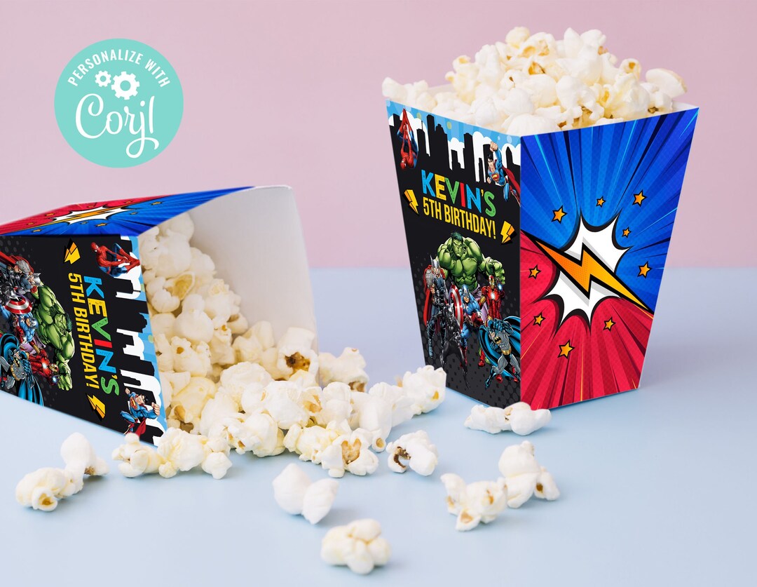 Superhero Birthday Popcorn Bags Boy Avengers Party Candy Box - Etsy
