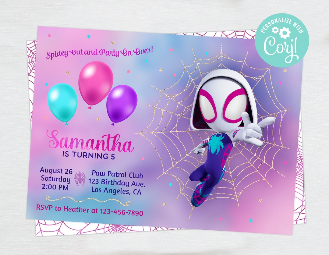 Spidey Friends Spider Gwen Birthday Invitation Girl Spiderman - Etsy