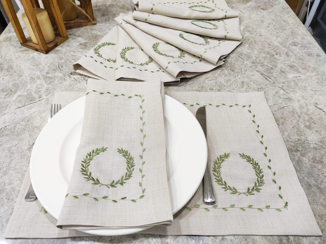 Personalized Rustic Hand Embroidered Napkins, Handmade Linen Napkins ...