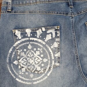 Hand Stenciled Jeans With White Mandala Design - Etsy