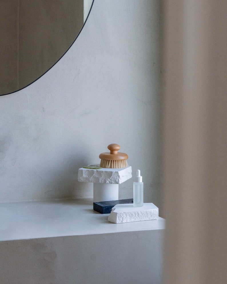 White Cement Display Stand: Minimalist Table Centerpiece Riser (5x5x4 ...