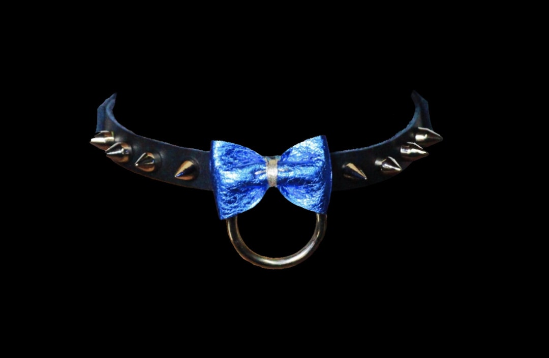 Indi-bow Blue Spiked Collar - Etsy